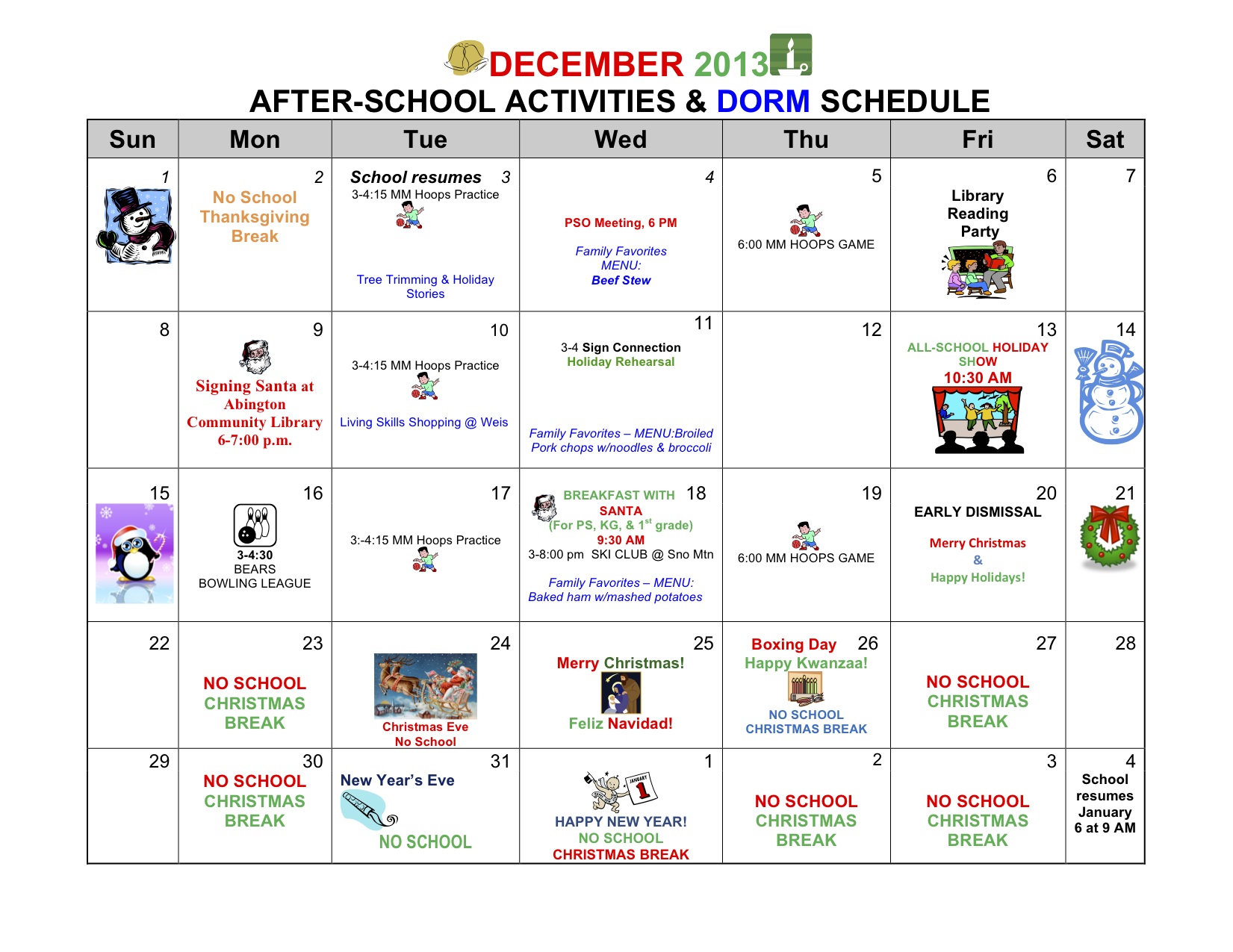 December 2013 Activity Calendar – The Scranton School for Deaf & Hard ...